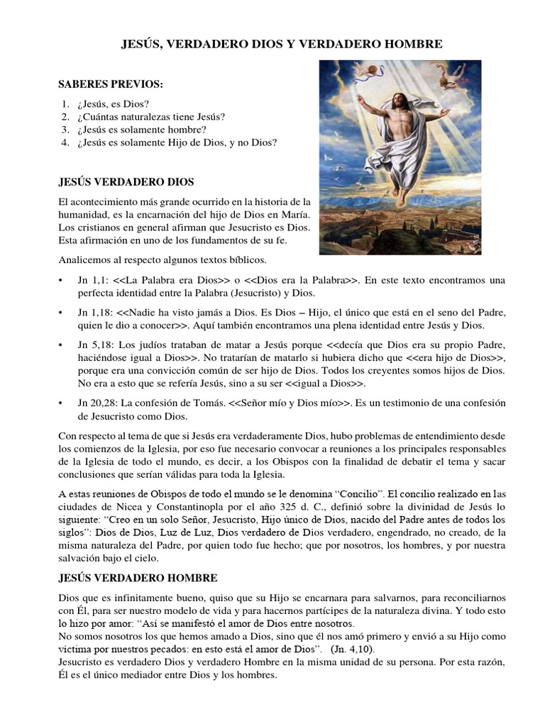 S1 JESÚS DIOS Y HOMBRE VERDADERO | Descargar gratis PDF | Jesús | Dios