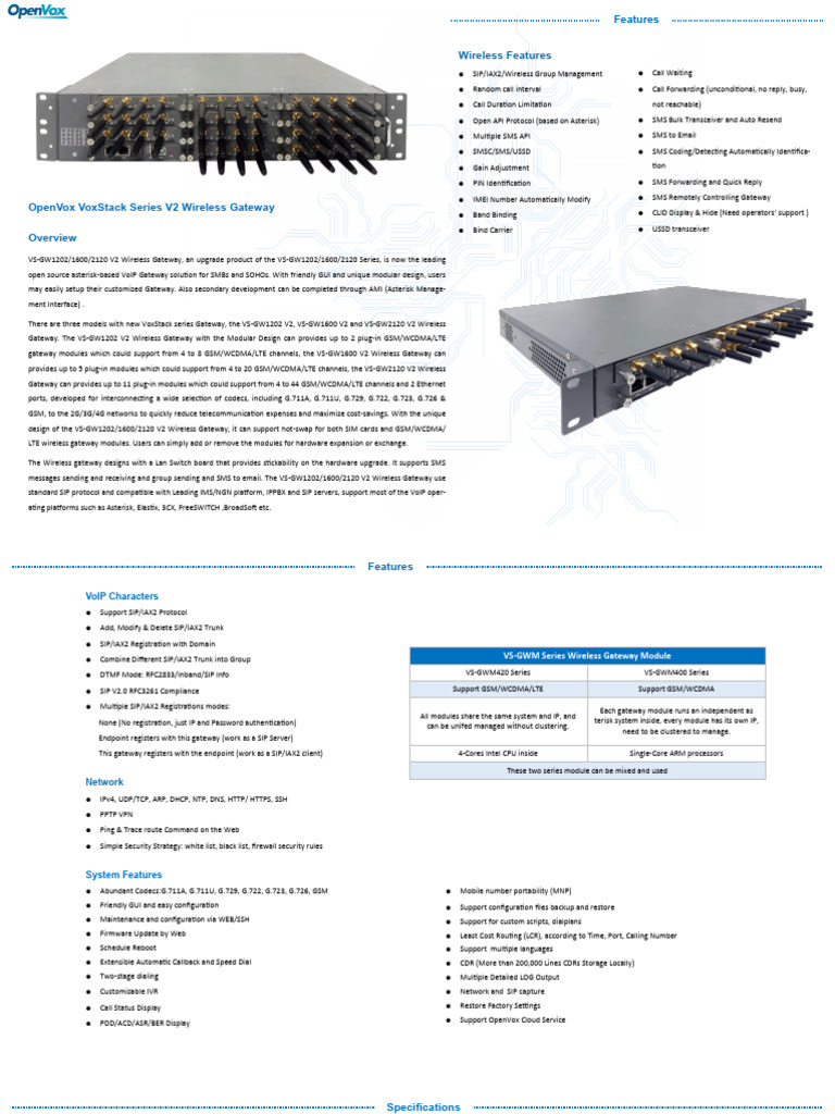 VoxStack_Series_Wireless_Gateway_Datasheet | PDF | Session Initiation Protocol | Network ...