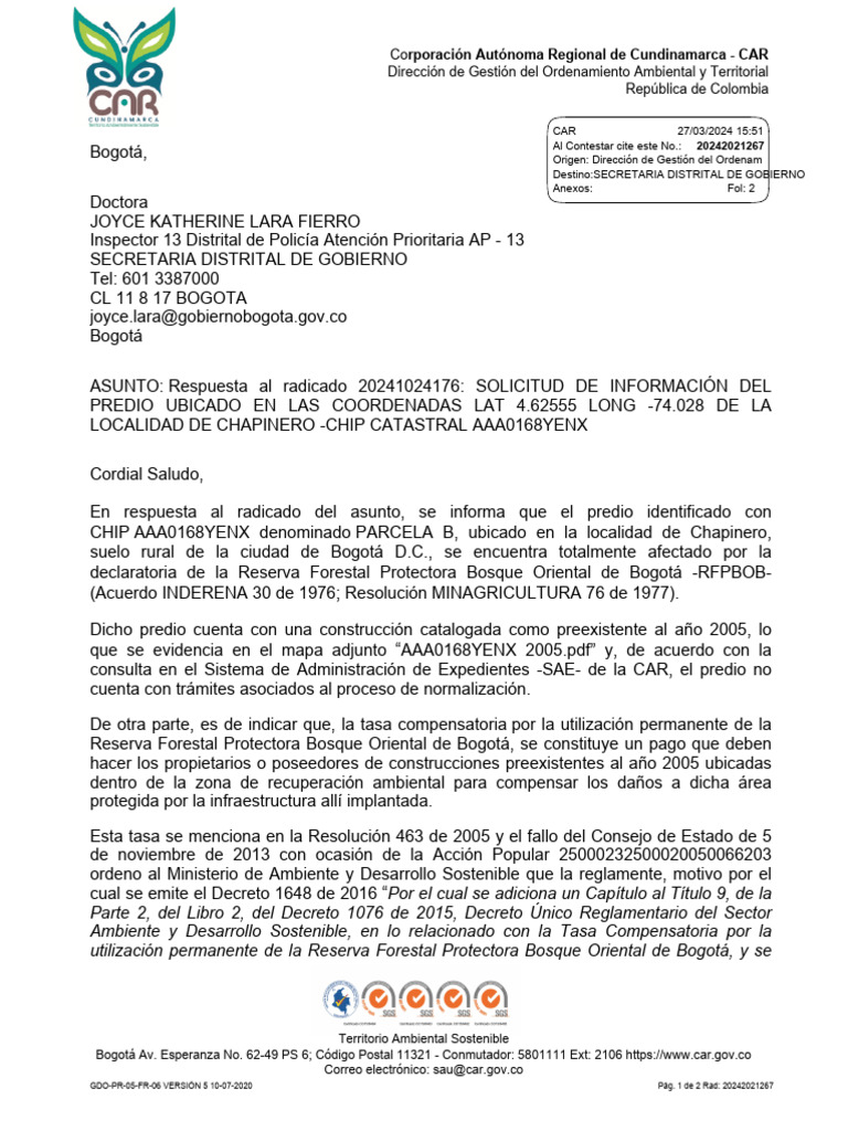 Corporación Autónoma Regional de Cundinamarca - CAR Dirección de ...