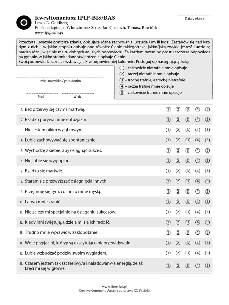 Kwestionariusz IPIP-BIS BAS | PDF