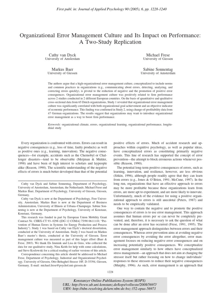 Error Management Culture and Performance | PDF | Statistics ...