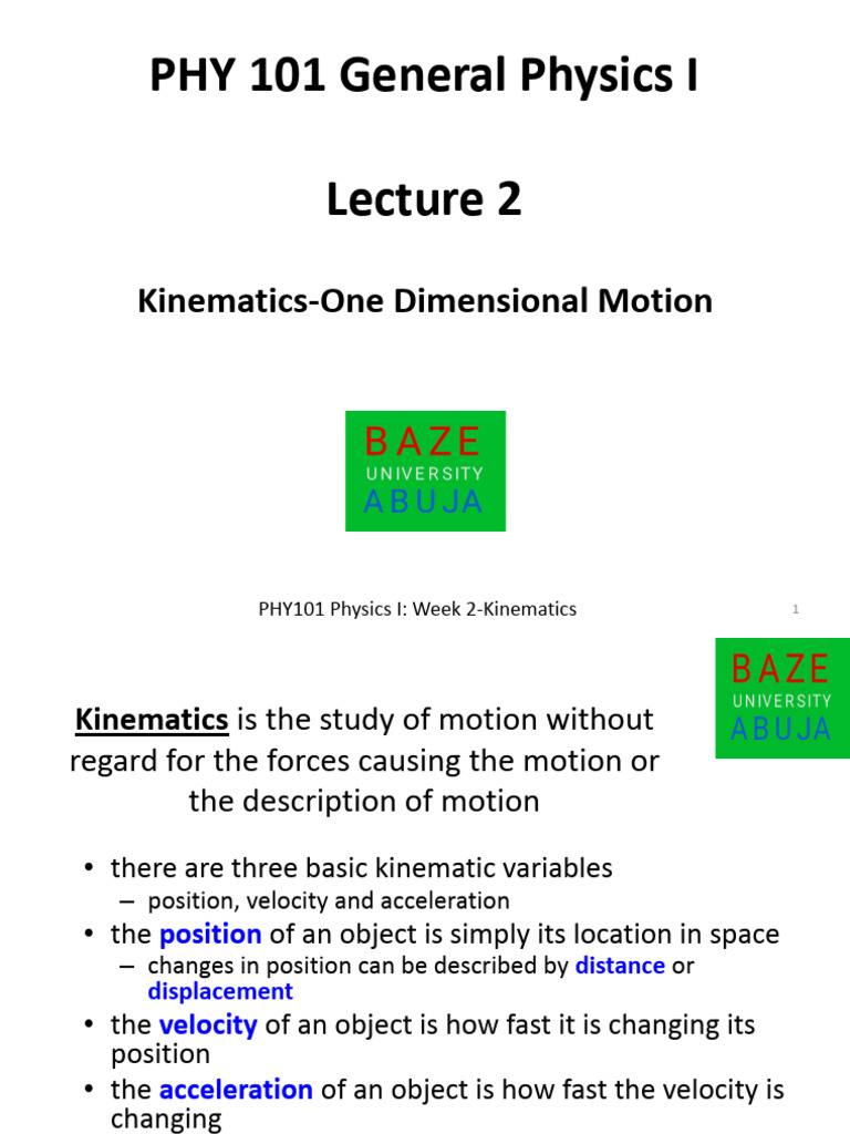 Phy 101 Lecture 2 21 Pdf Velocity Acceleration 