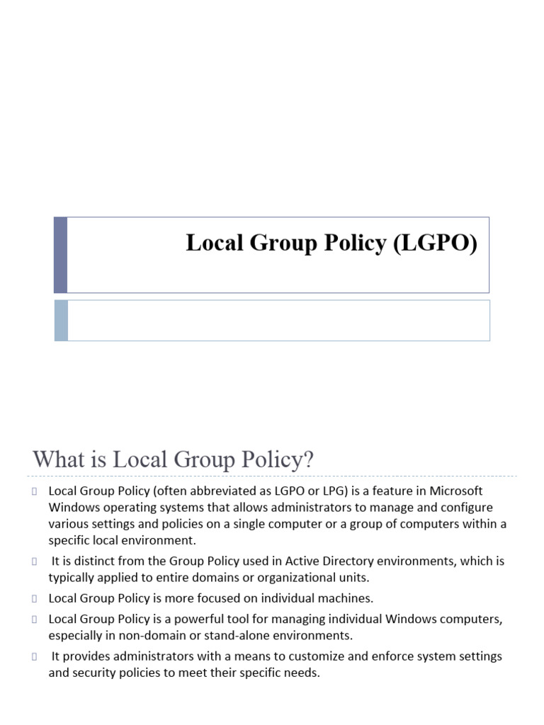 Local Group Policy (LGPO) | PDF | Group Policy | Active Directory
