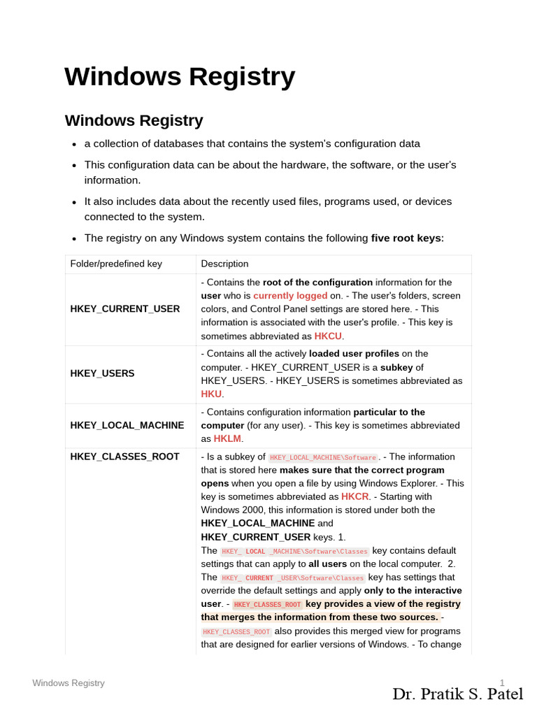 Windows Registry | PDF | Windows Registry | Computing