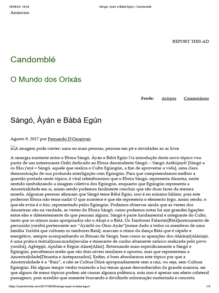 Sàngó, Àyán e Bàbá Egún - Candomblé | PDF | Tempo