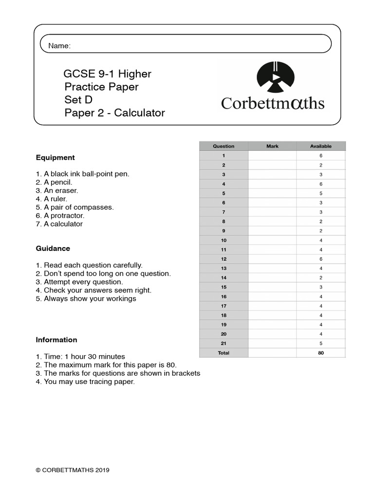 Higher Set D Paper 2 Pdf Circle Mathematics