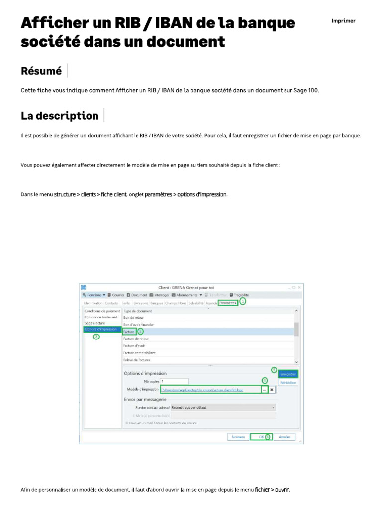 Afficher un RIB ou IBAN de la banque société dans un document | PDF