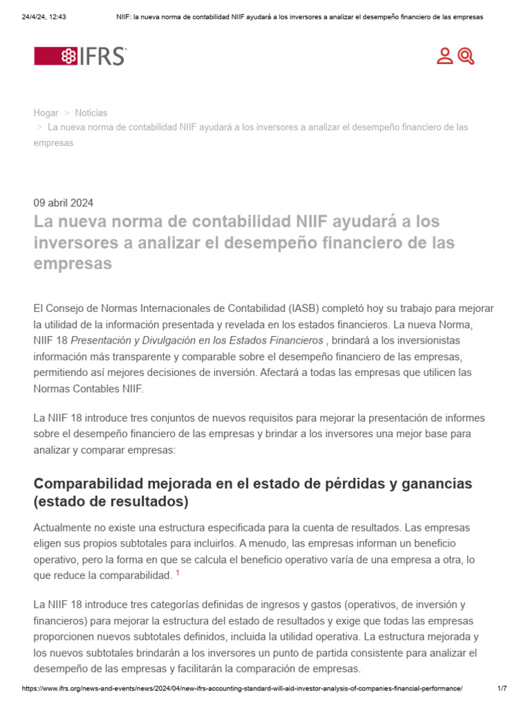 NIIF La Nueva Norma de Contabilidad NIIF 18 Inversores a Analizar | PDF ...