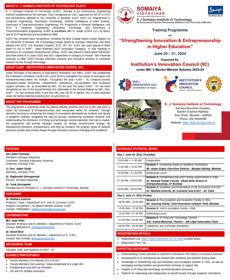 KJSIT IIC I&E Training - June 2024 | PDF | Entrepreneurship | Startup ...