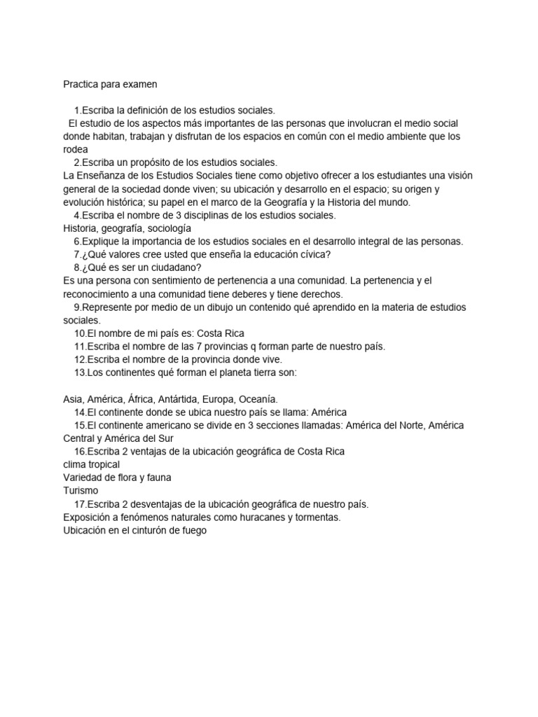 Practica para Examen de Ciencias | PDF | Ciencias sociales