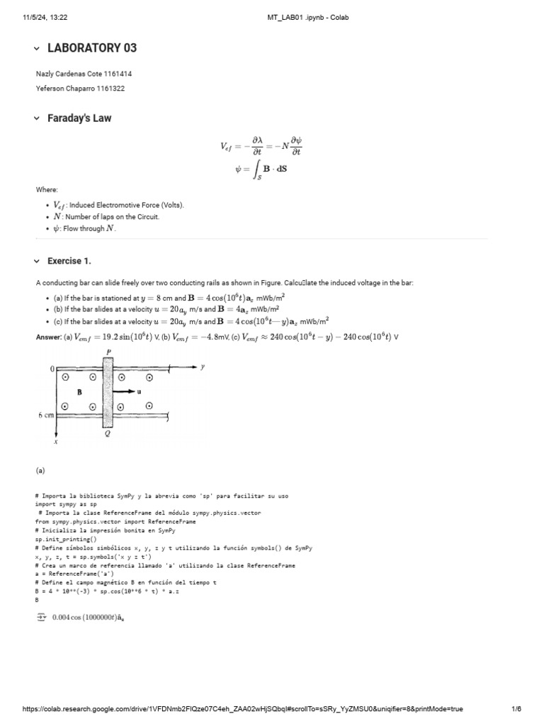 Laboratorio 3 - Python - Ley de Faraday - Medios de Transmisión | PDF | Integral | Campo magnético
