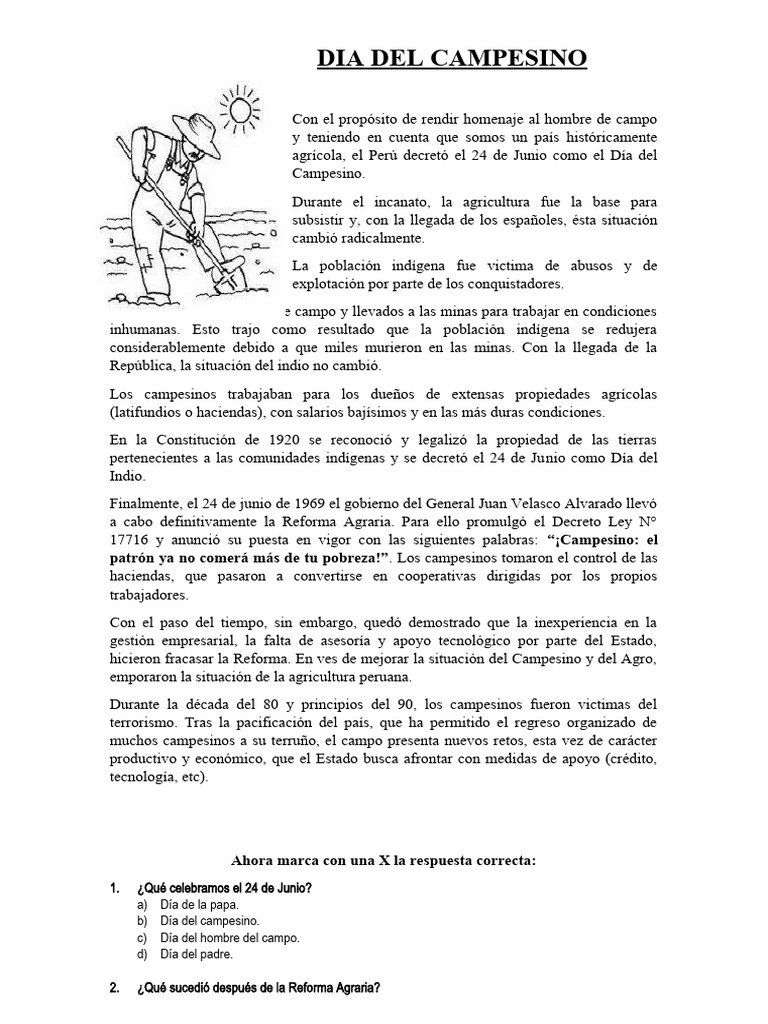 Dia Del Campesino | PDF | Campesino | Agricultura