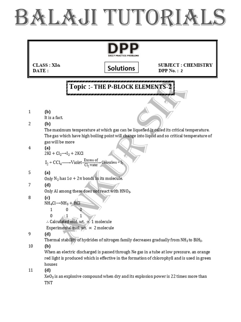 DPP 2 Solution | PDF | Chlorine | Ammonia