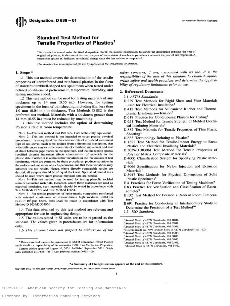 Astm D638-2001 | PDF | Social Science | Law