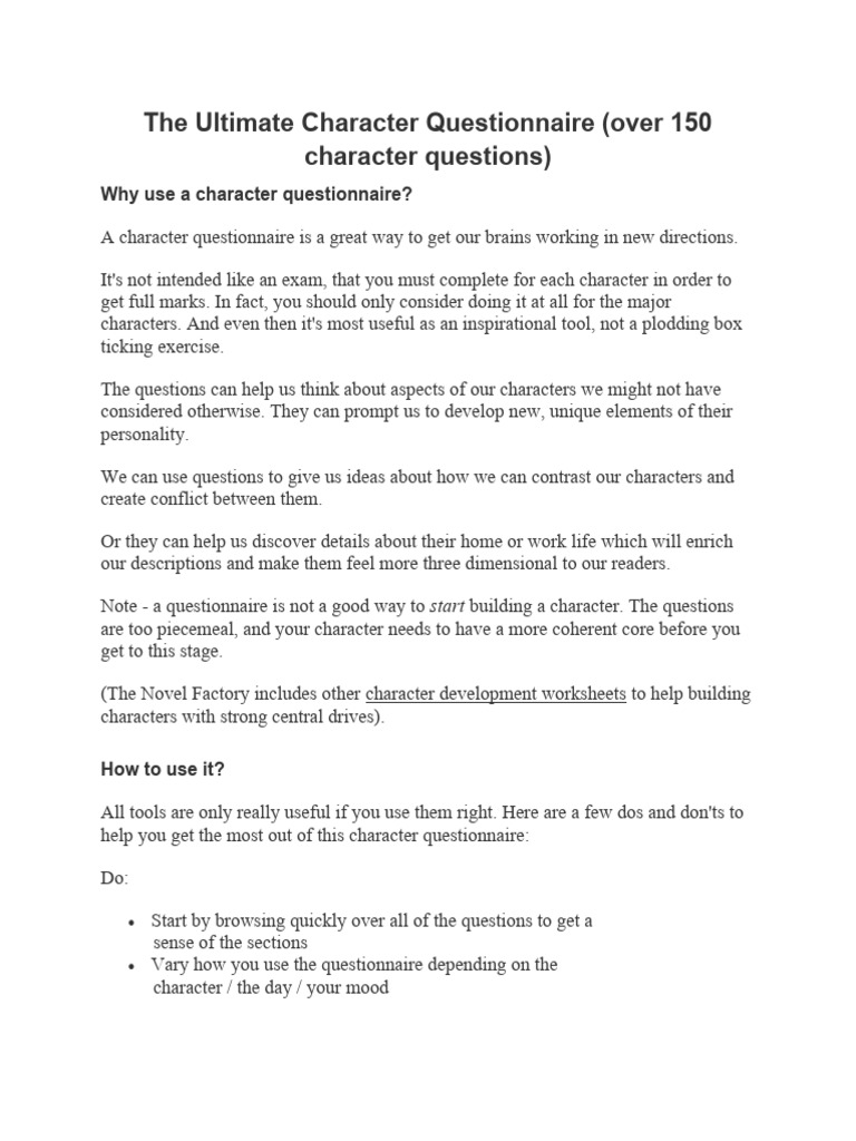 Character Questionnaire | PDF | Self-Improvement