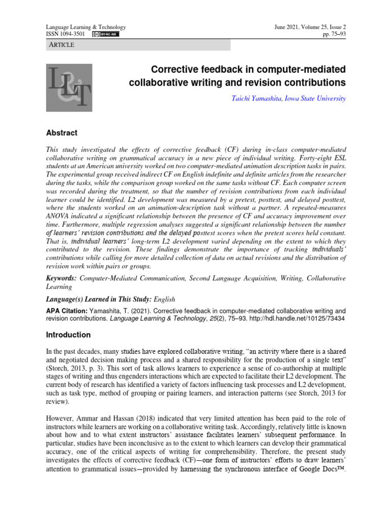 Computer Mediated Corrective Feedback | PDF | Learning | Second Language