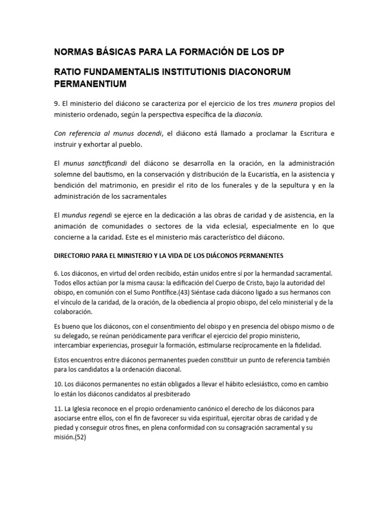 Ratio Fundamentalis Institutionis Diaconorum Permanentium | PDF ...