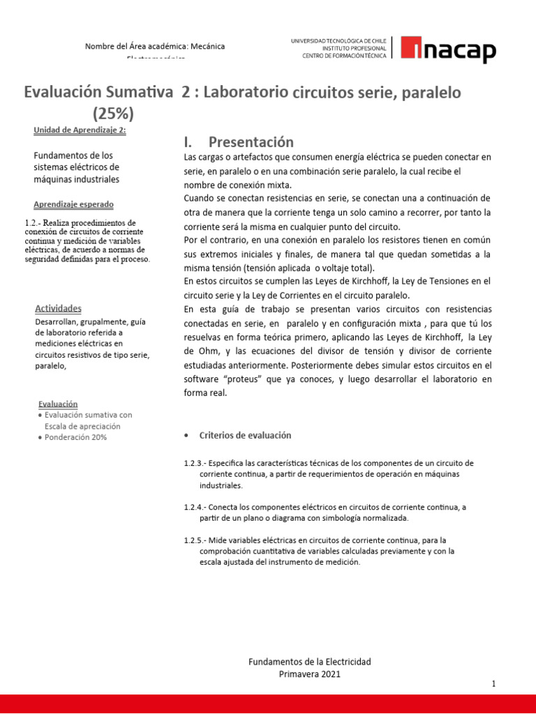 Ev 2 Fiundamentos de La Electricidad Ind - 2 | PDF | Red eléctrica | Laboratorios