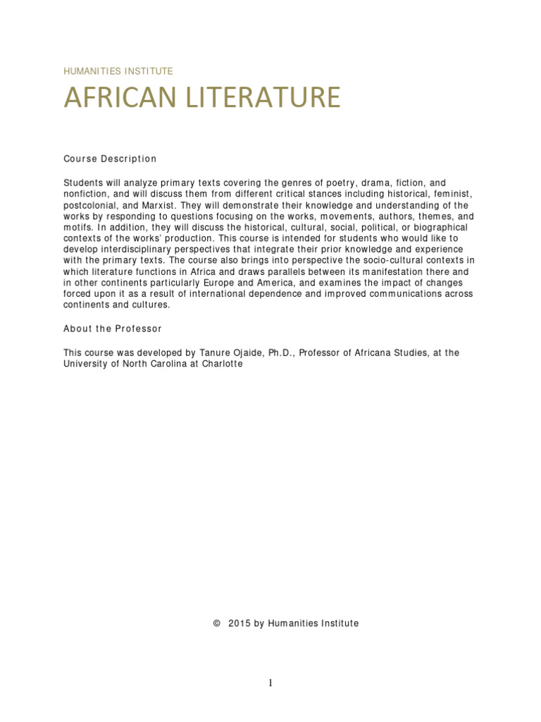 Introduction to African Literature Course | PDF | African Literature ...