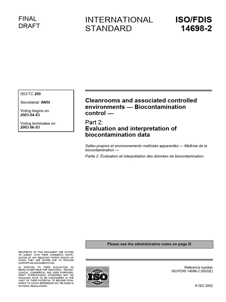 Iso 14698-2 - Cleanrooms (Bio Data) | PDF | International Organization For Standardization ...