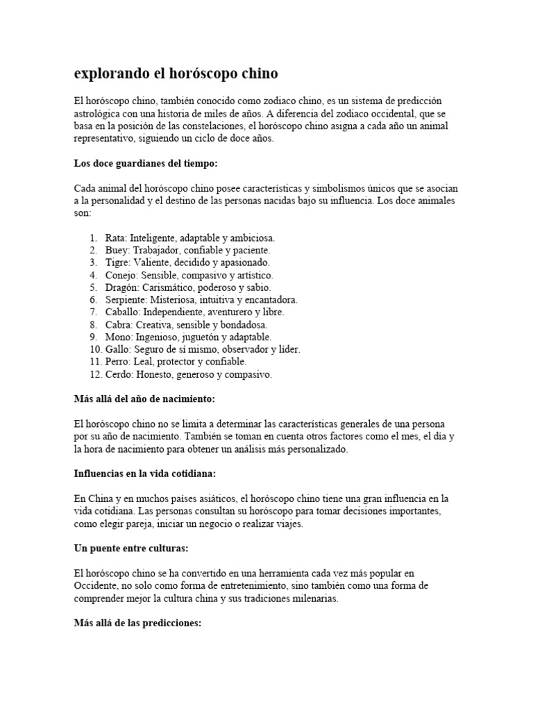 Explorando El Horóscopo Chino | PDF | Astrología | Cosmología Esotérica