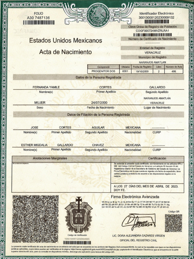 Acta de Nacimiento | PDF