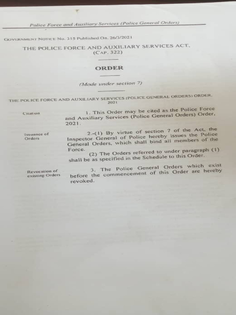 Police Force and Auxiliary Services (Police General Orders) Order 2021 ...