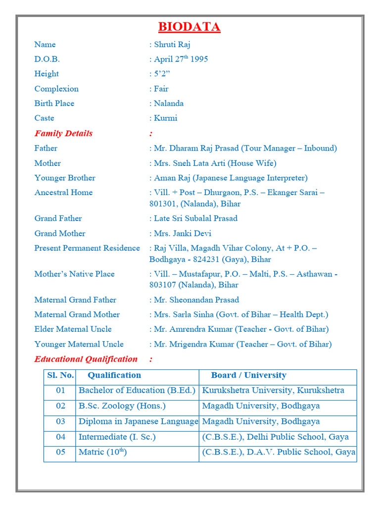 Biodata 1 | PDF | Qualifications | Educational Stages