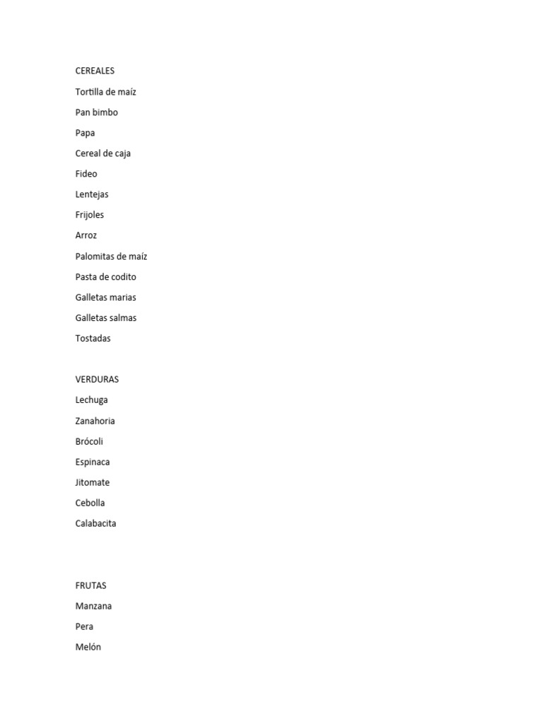Lista de Alimentos Básicos | PDF