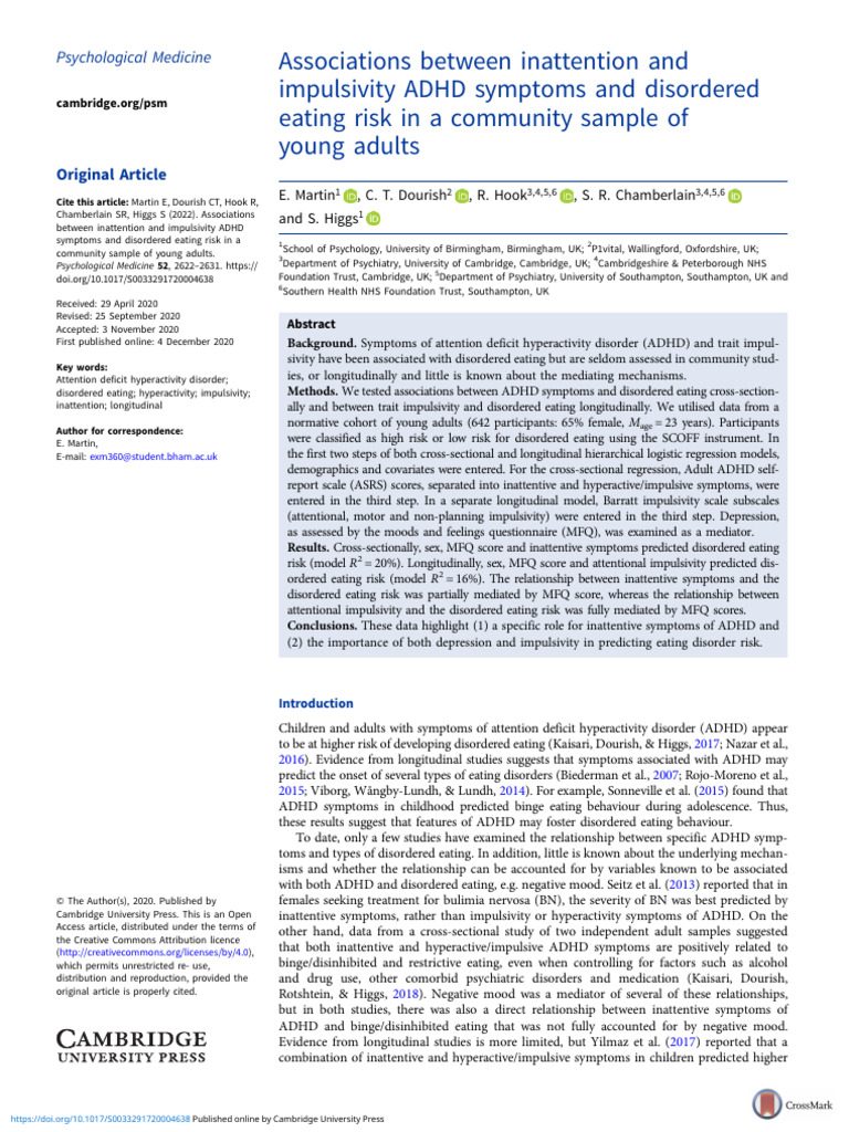 Martin2020 - Associations Between Inattention and Impulsivity ADHD ...