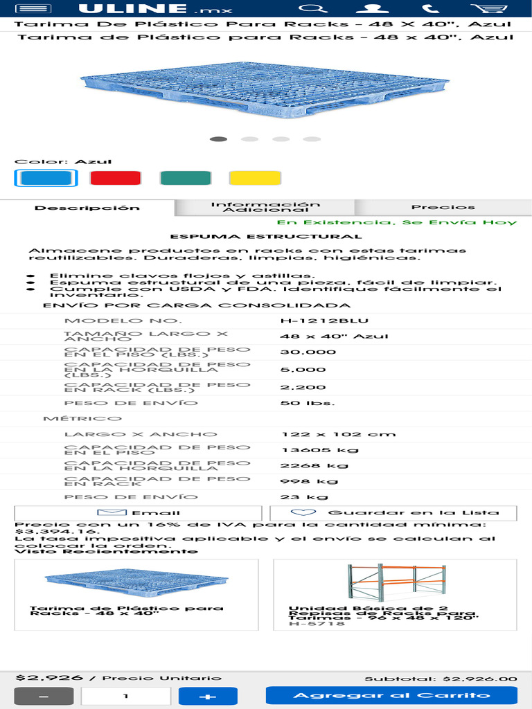 Tarima de Plástico para Racks - 48 X 40, Azul (Object Object) - Uline 2 | PDF | Technology ...