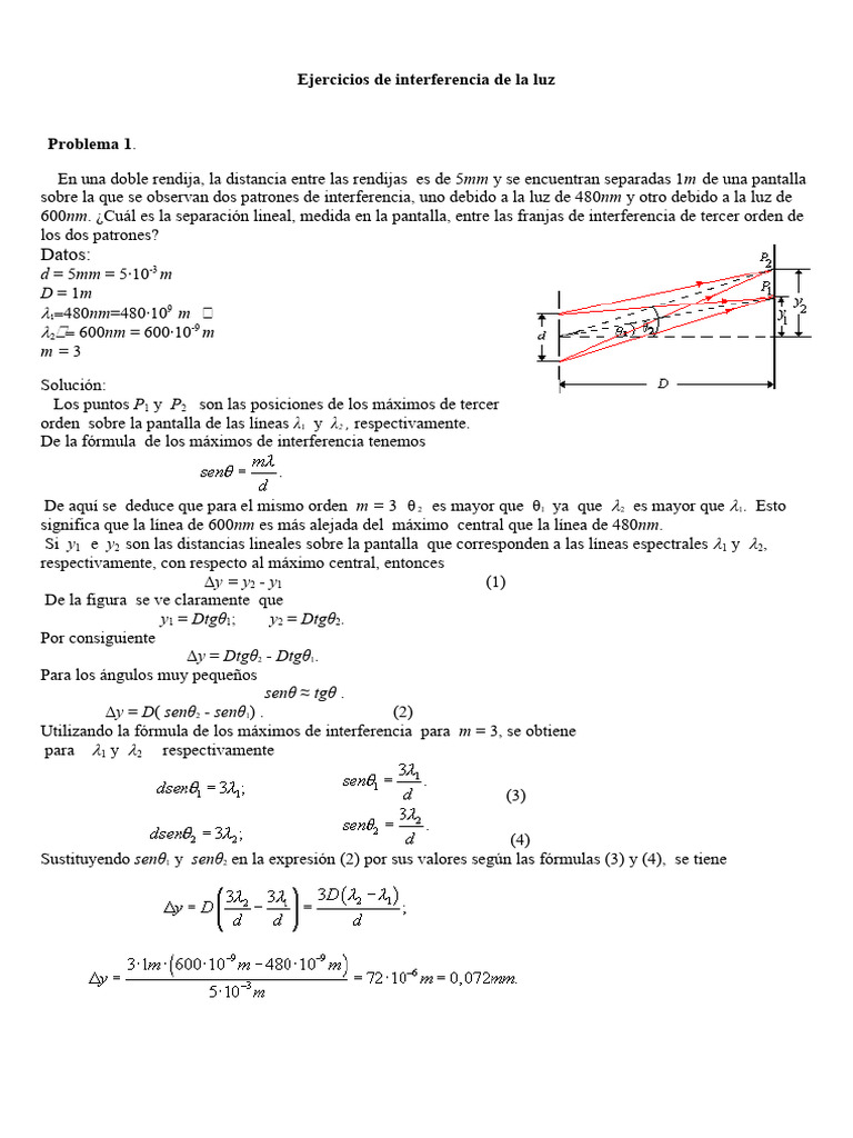 Ejercicios de Interferencia de La Luz | Descargar gratis PDF | Difracción | Ligero