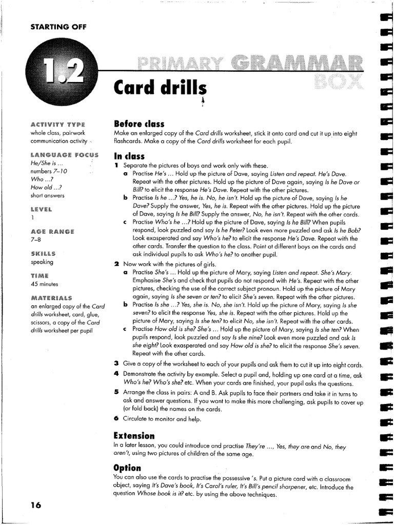 Primary Grammar Box - (Be) Drill Cards Activity | PDF