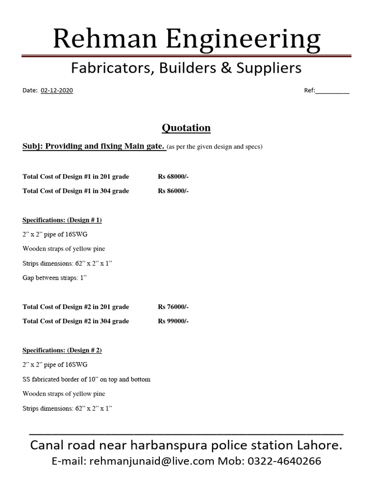 Rehman Eng Quotation | PDF