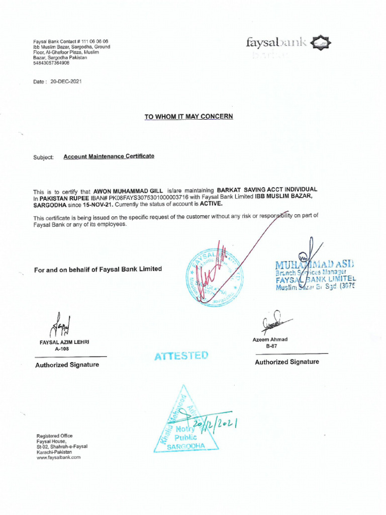 Awon Muhammad Gill Account Maintenance Certificate | PDF