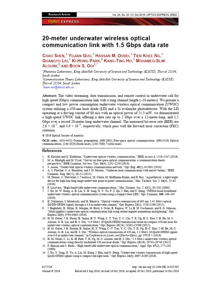 20-Meter Underwater Wireless Optical Communication Link With 1.5 Gbps ...