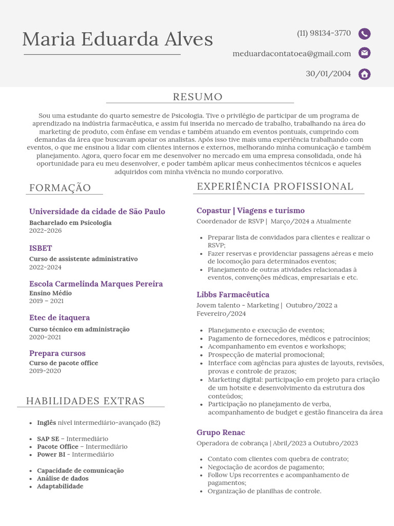 CV - Maria Eduarda Alves 06 | PDF | Marketing | Comunicação
