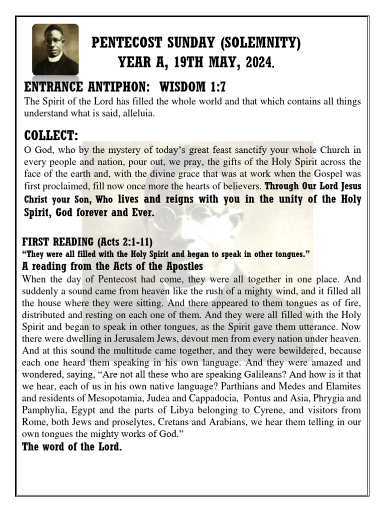Readings For Pentecost Sunday, 19th May, 2024. | PDF | Pentecost | Jesus