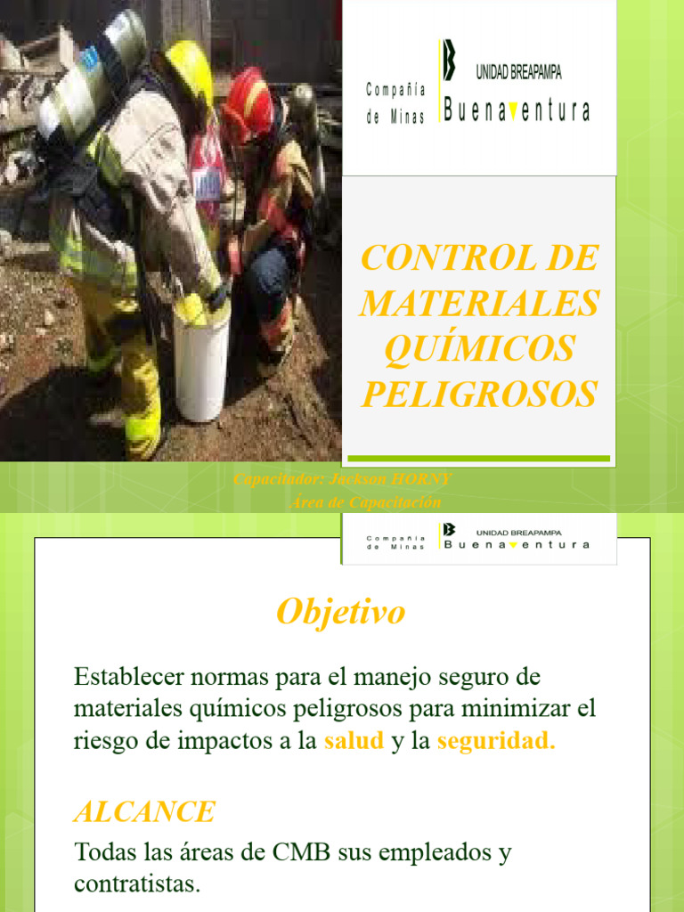 Diapositiva Control de Materiales Quimicos CMB | PDF | Químico