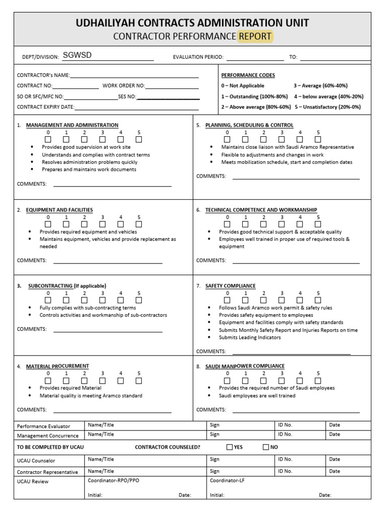 7 - New Contractor Performance Report UCAU | PDF