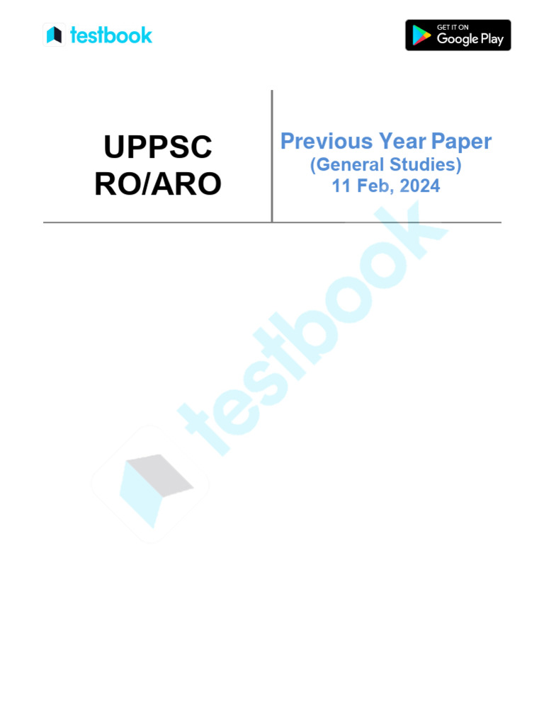 UPPSC RO ARO (General Studies) Official Paper (Held On 11 Feb, 2024 ...