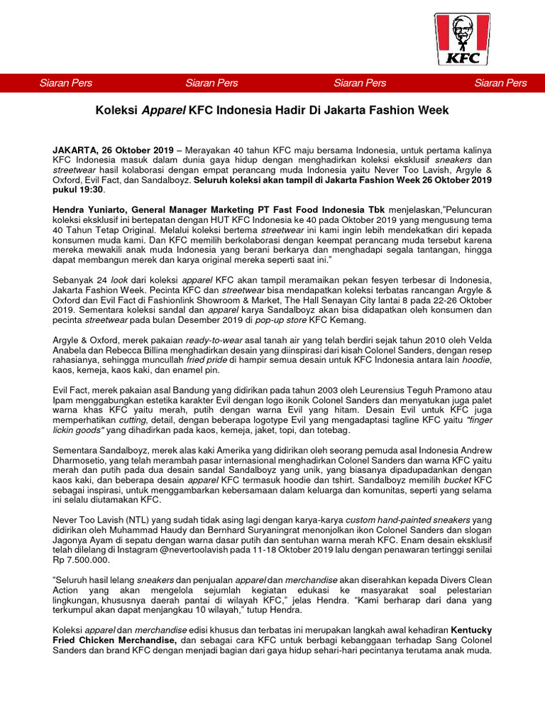 Koleksi Apparel KFC di Jakarta Fashion Week | PDF | Seni | Gaya Hidup