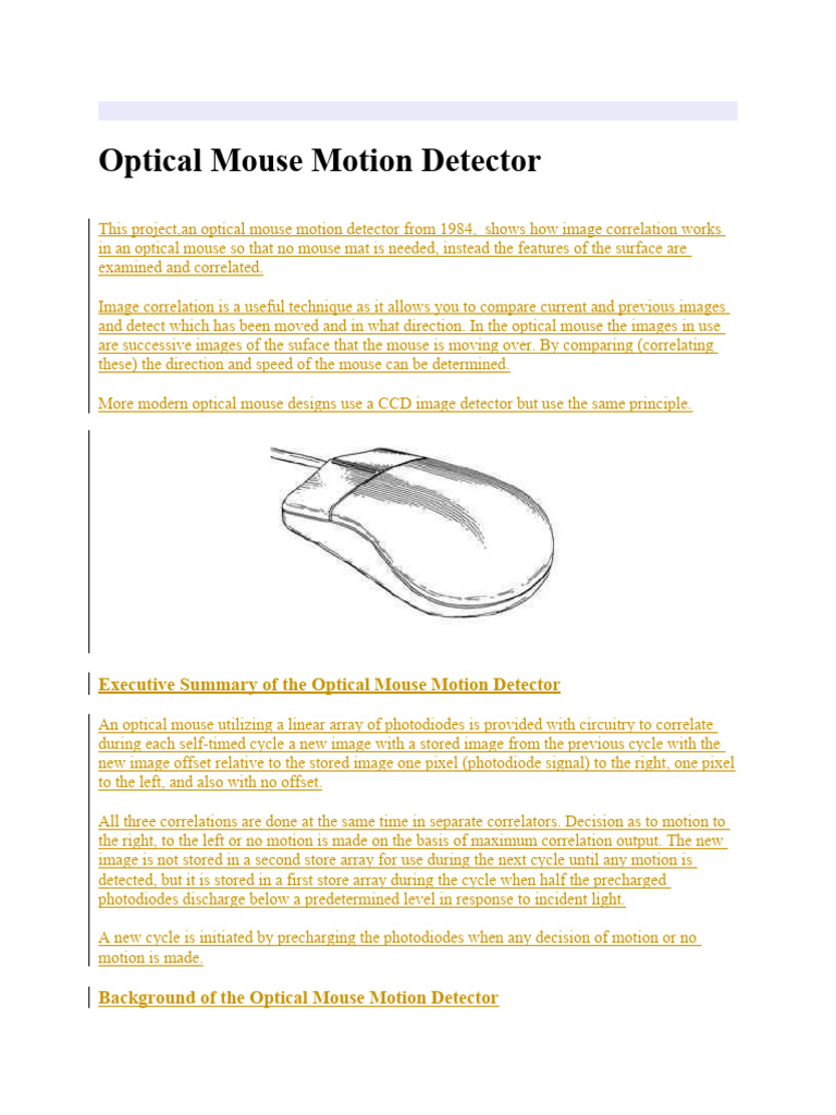 Optical Mouse Motion Detection Design | PDF | Sensor | Electronic Circuits