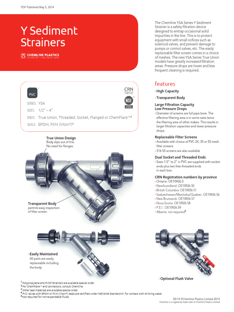 Chemline-Plastics-YSA-Series-Y-Sediment-Strainers | PDF | Filtration | Valve