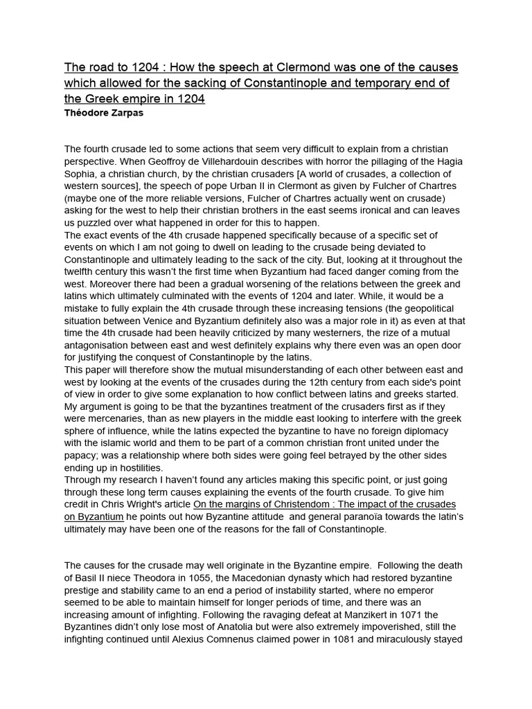 Final Paper Medieval History Théodore | PDF | Byzantine Empire | Crusades