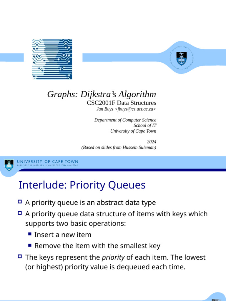 csc2001f 2024 10 Graphs Dijkstra | PDF | Queue (Abstract Data Type ...