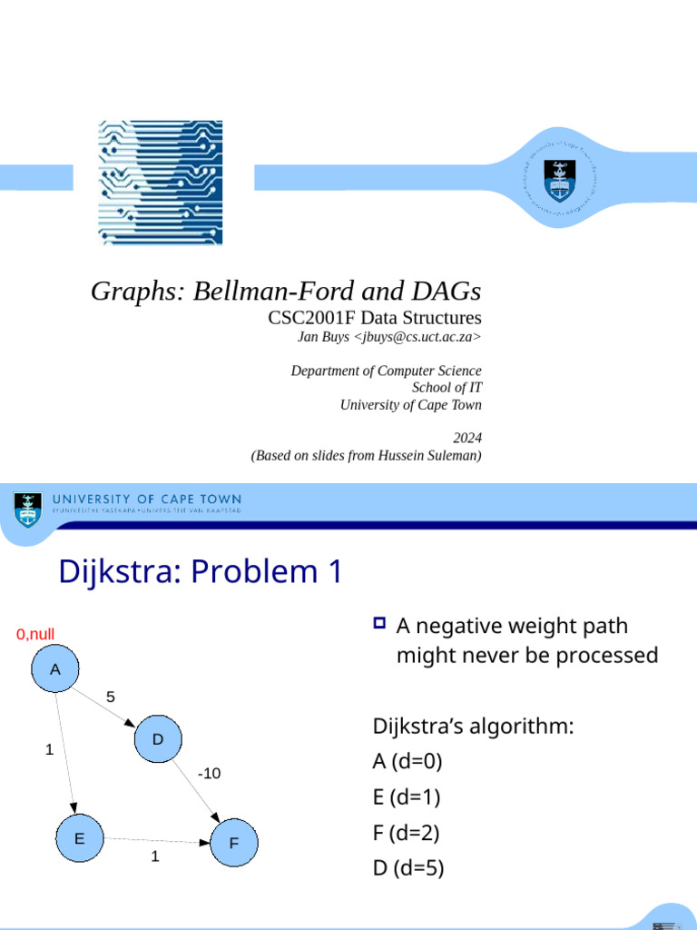 csc2001f 2024 11 Graphs Paths | PDF | Queue (Abstract Data Type) | Mathematical Relations