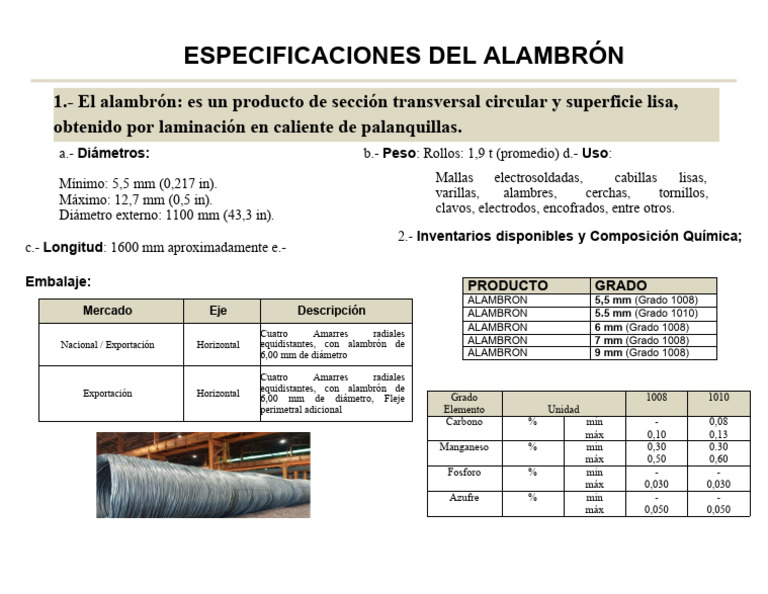 Especificaciones Del Alambrón 1 | PDF