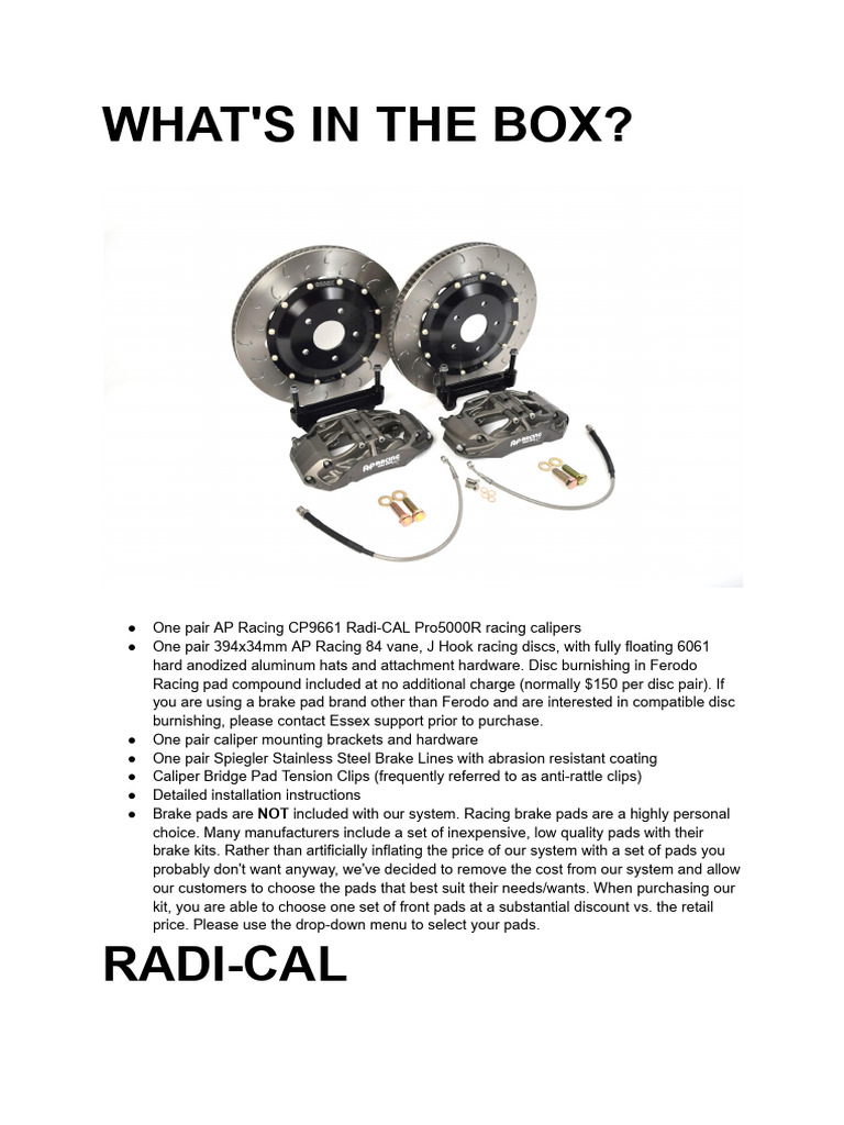 AP Racing Pro5000R Brake Kit Overview | PDF | Brake