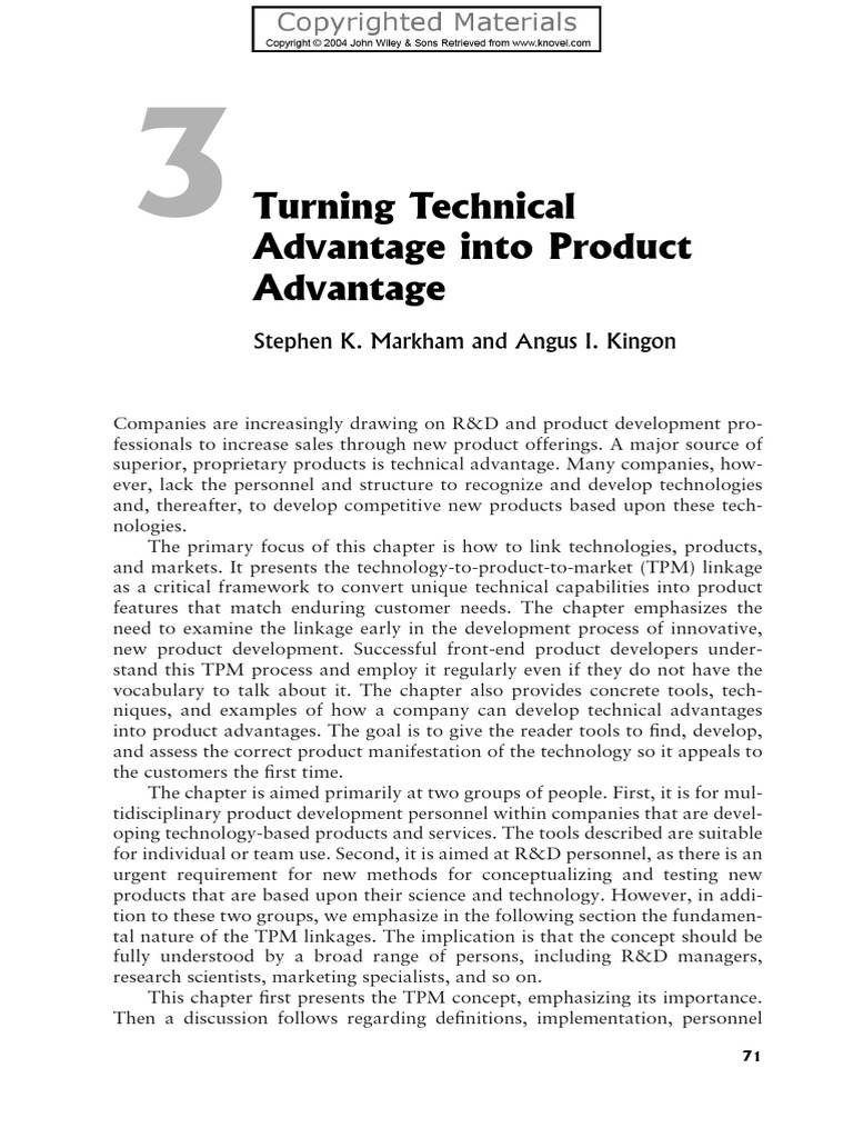 Turning Technical Advantage Into Product Advantage | PDF | Innovation ...